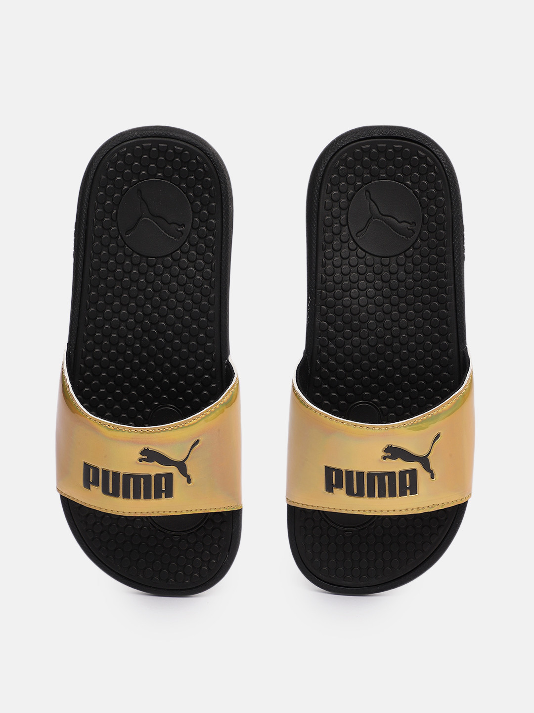 Buy Puma Women Gold Toned Brand Logo Cool Cat Distressed Sliders - Flip ...