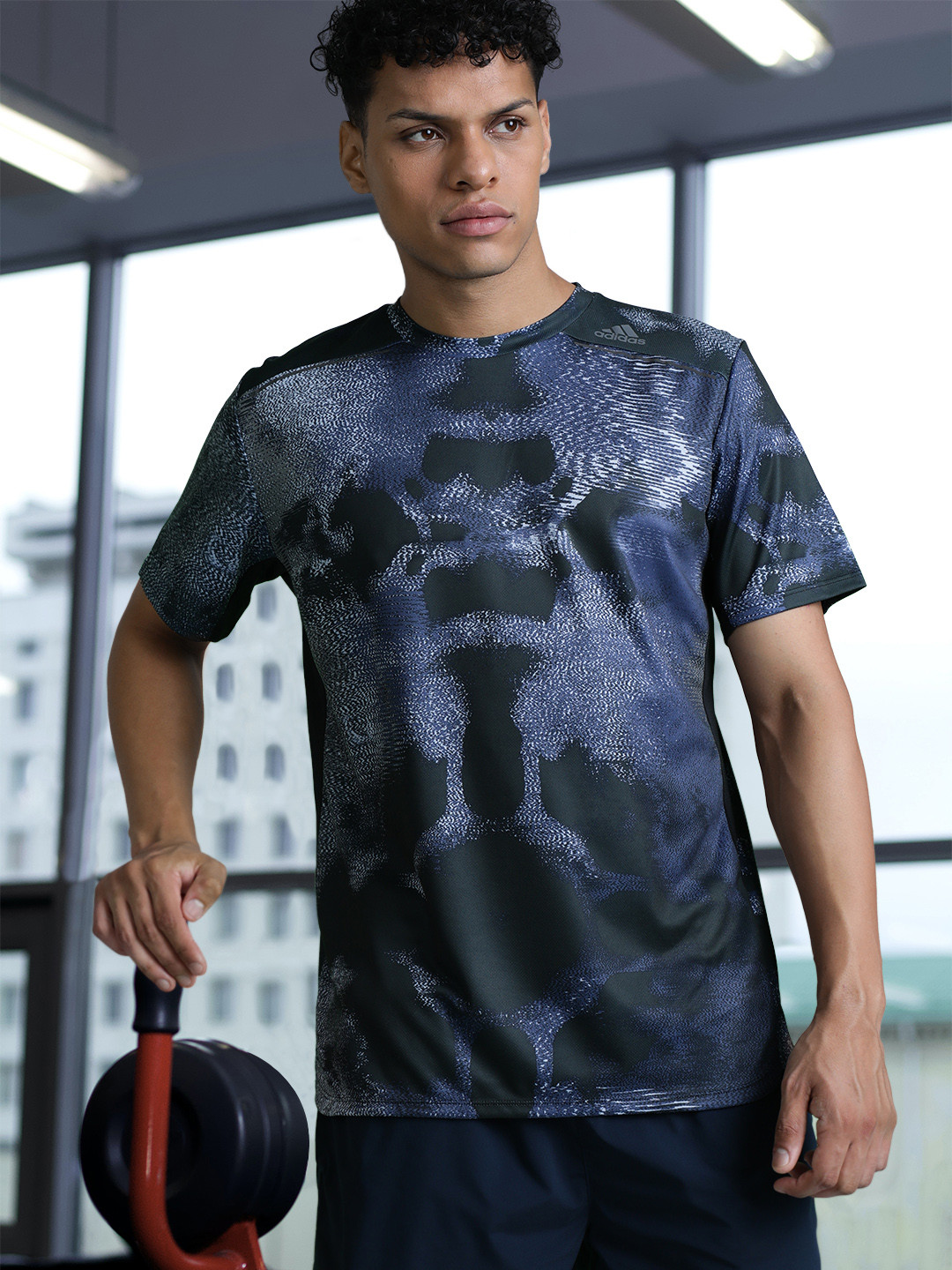 Buy ADIDAS Men Grey D4T High Training Printed Slim Fit T Shirt ...