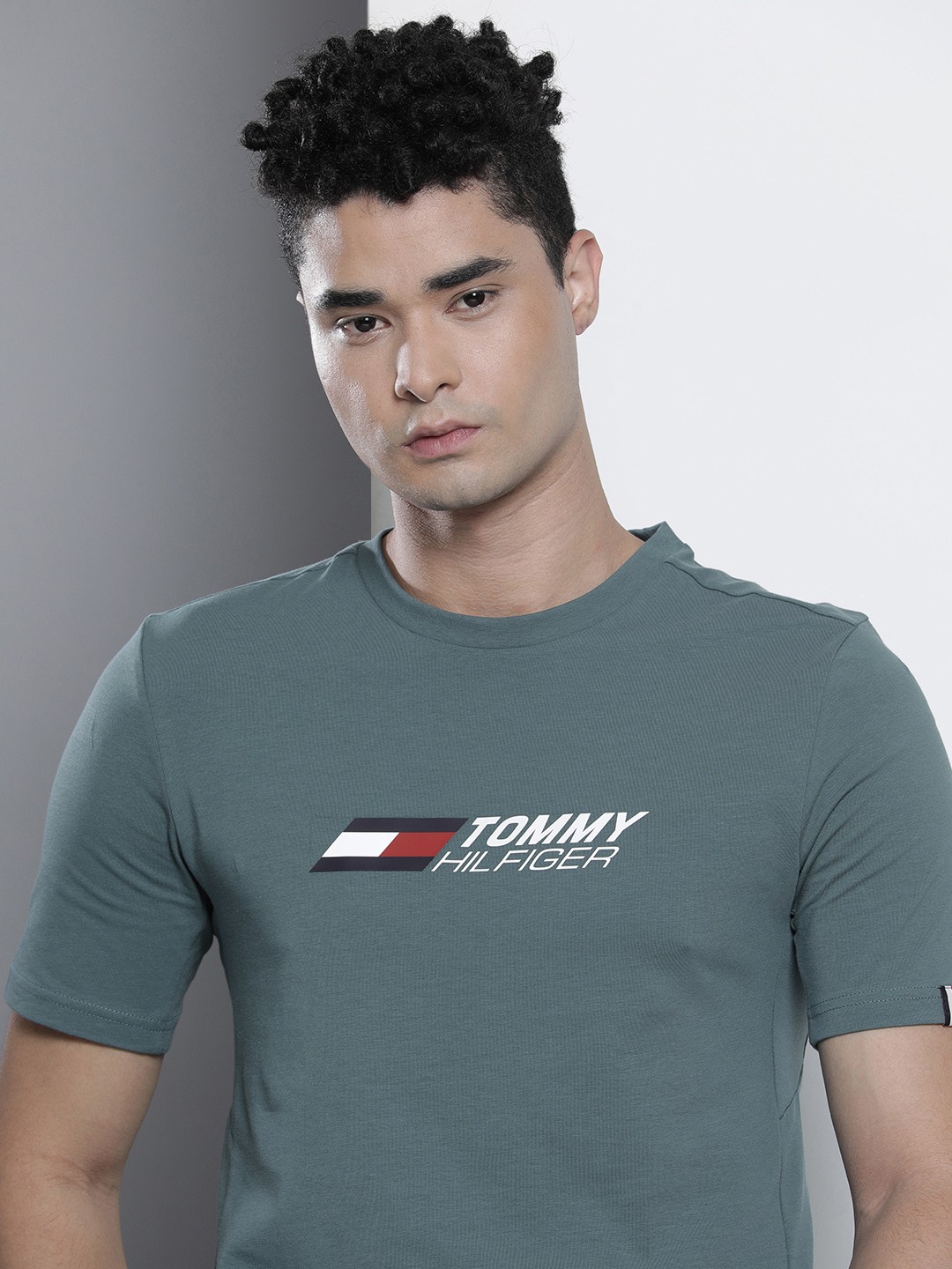 Buy Tommy Hilfiger Men Blue Brand Logo Printed Applique Casual T Shirt