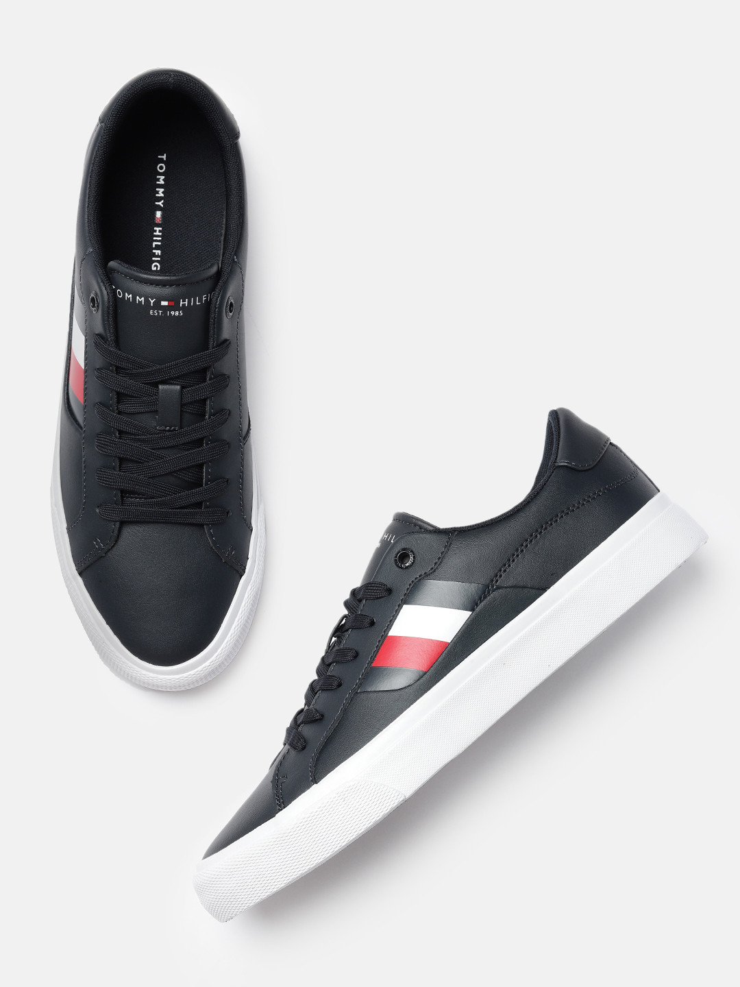 Buy Tommy Hilfiger Men Navy Blue Leather Sneakers - Casual Shoes for ...