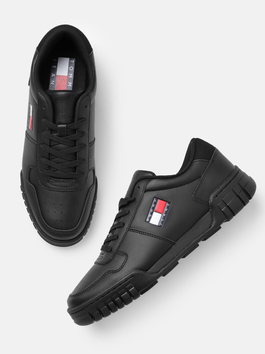 Buy Tommy Hilfiger Men Black Leather Sneakers - Casual Shoes for Men ...