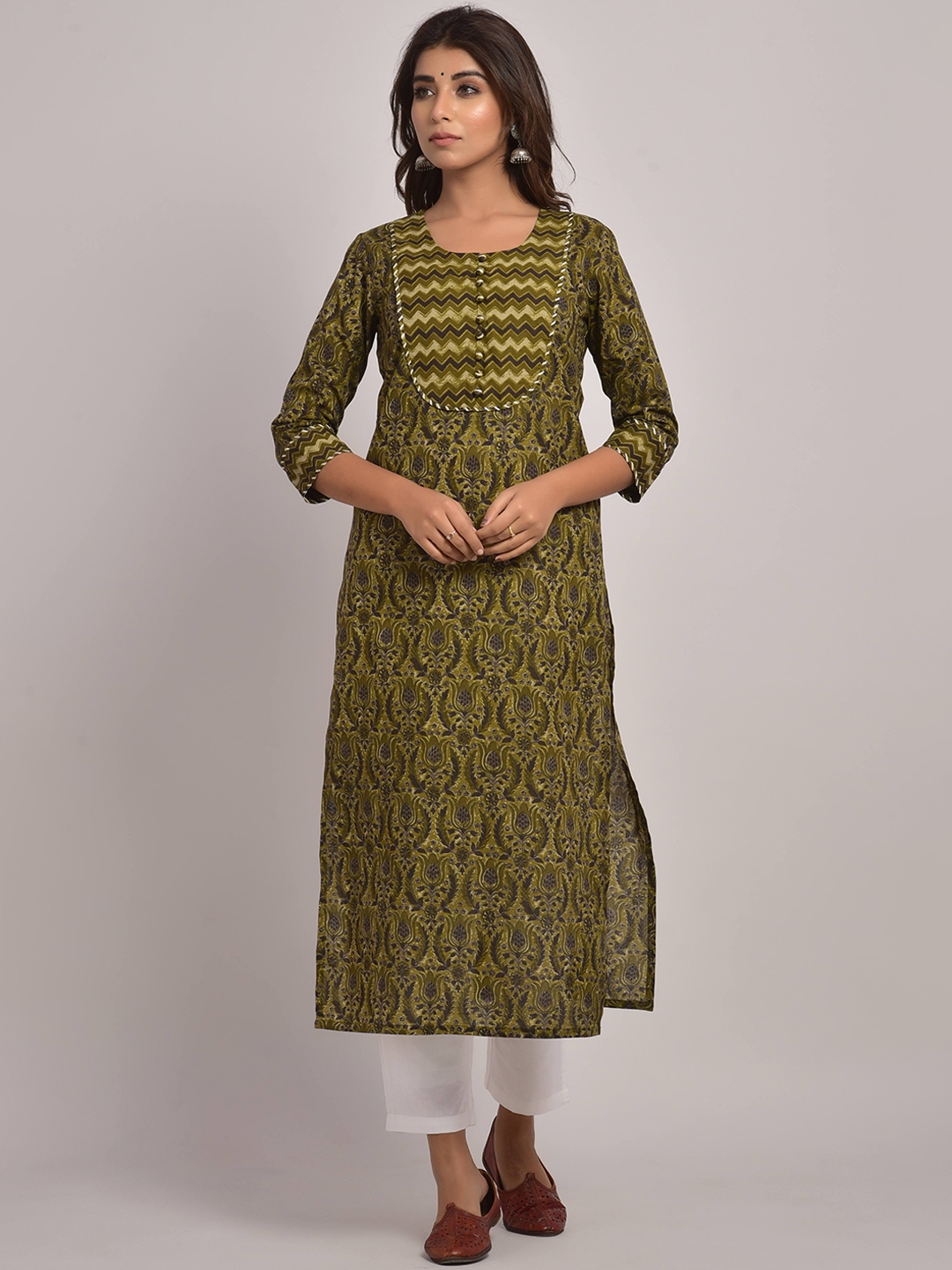 Buy Swasti Women Green Ethnic Motifs Printed Mirror Work Floral Kurta