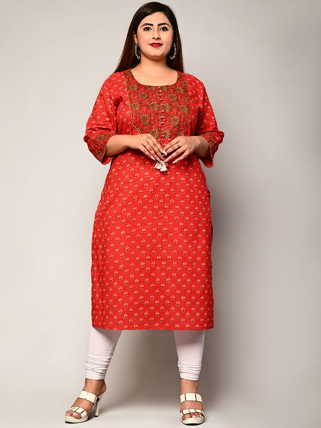 Buy Swasti Women Red Ethnic Motifs Printed Floral Kurta - Kurtas for ...