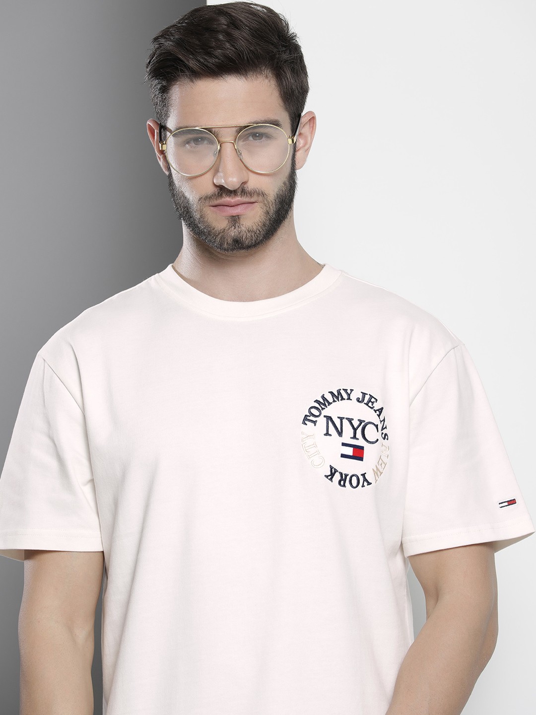 Buy Tommy Hilfiger Men Off White Brand Logo Embroidered Organic Cotton