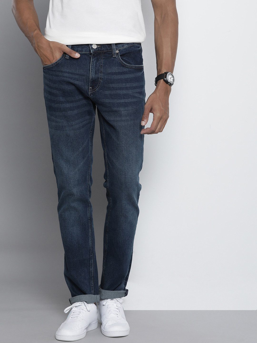 Buy Tommy Hilfiger Men Blue Straight Fit Light Fade Stretchable Jeans ...