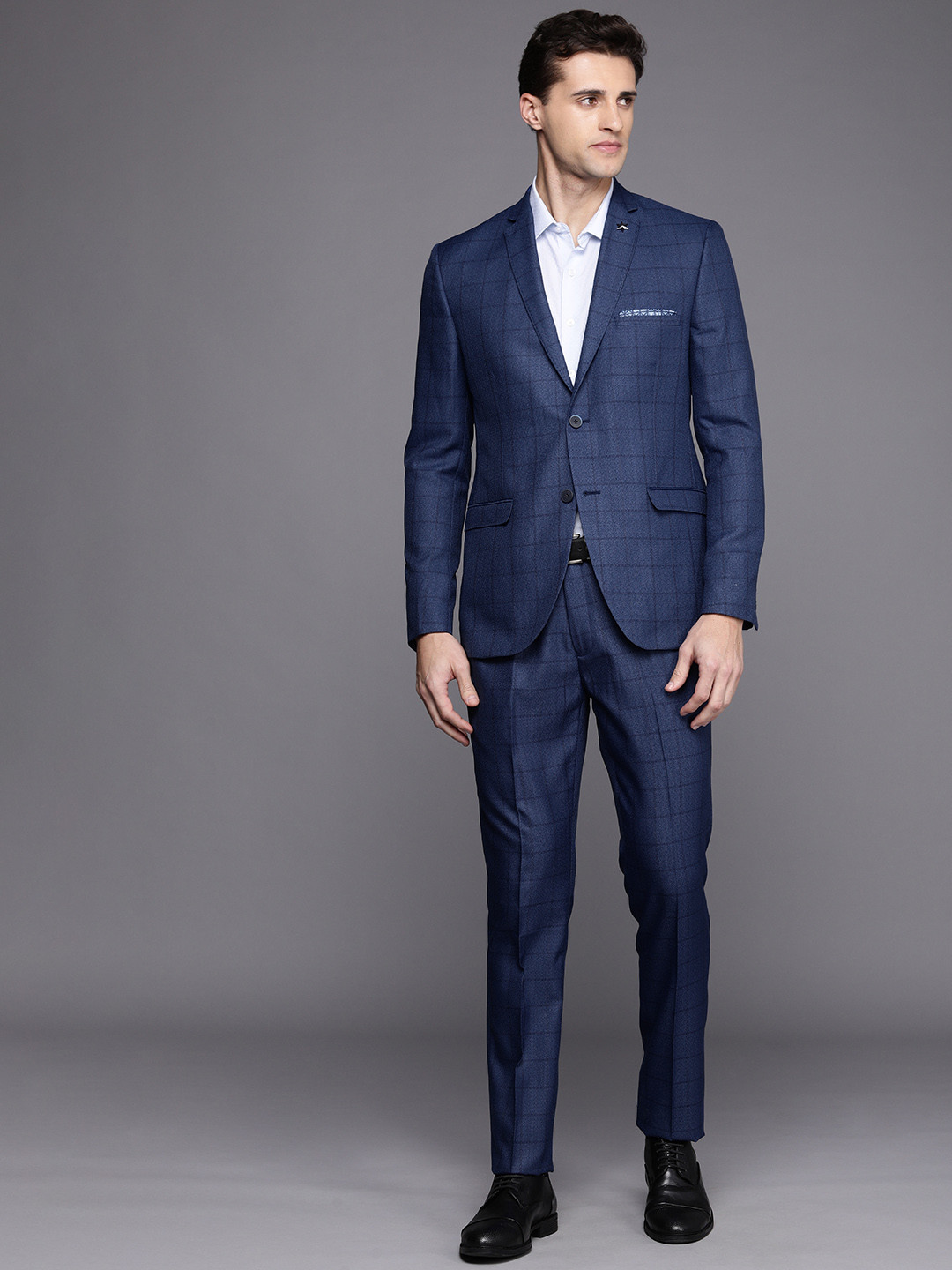 Buy Theme Men Blue Checked Slim Fit Two Piece Suit - Suits for Men ...