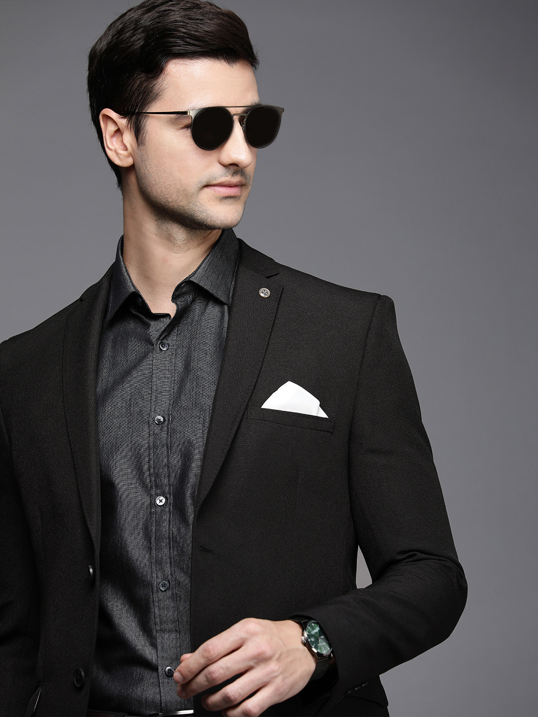 Buy Theme Men Black Solid Single Breasted Slim Fit 2 Piece Formal Suit ...