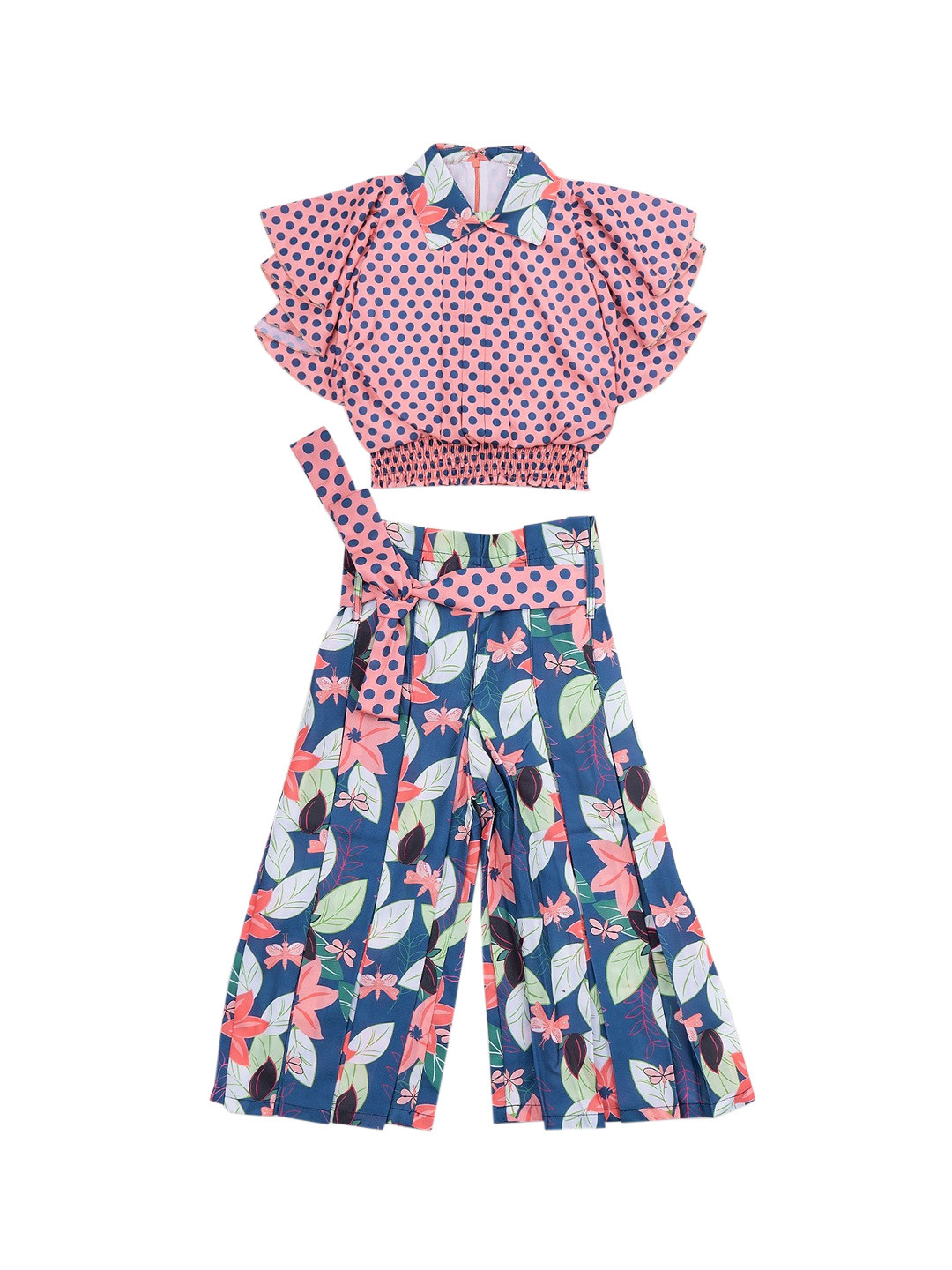Buy ADIVA Girls Peach Coloured & Blue Printed Top With Palazzos ...