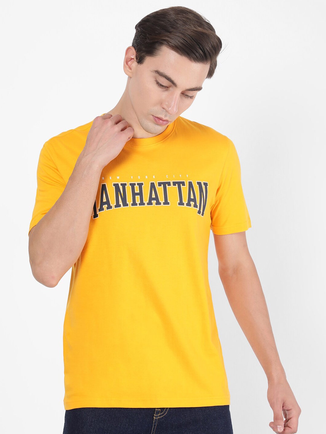 Buy Randb Men Yellow Typography Applique T Shirt Tshirts For Men