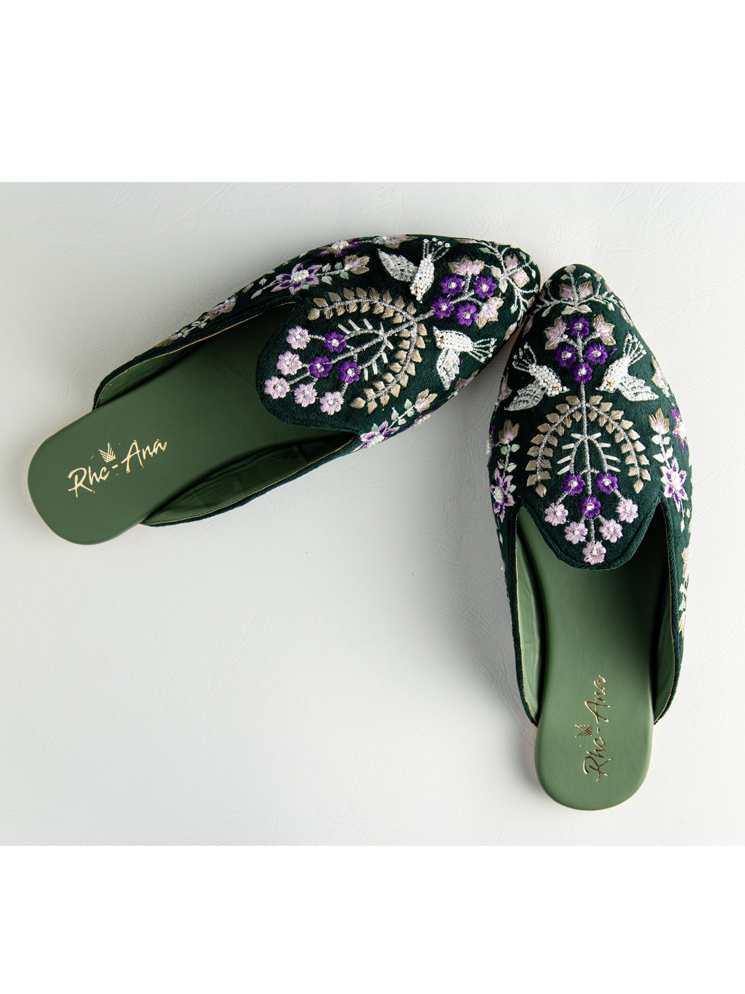 Buy Rhe Ana Women Green Textured Party Mules Flats - Flats for Women ...