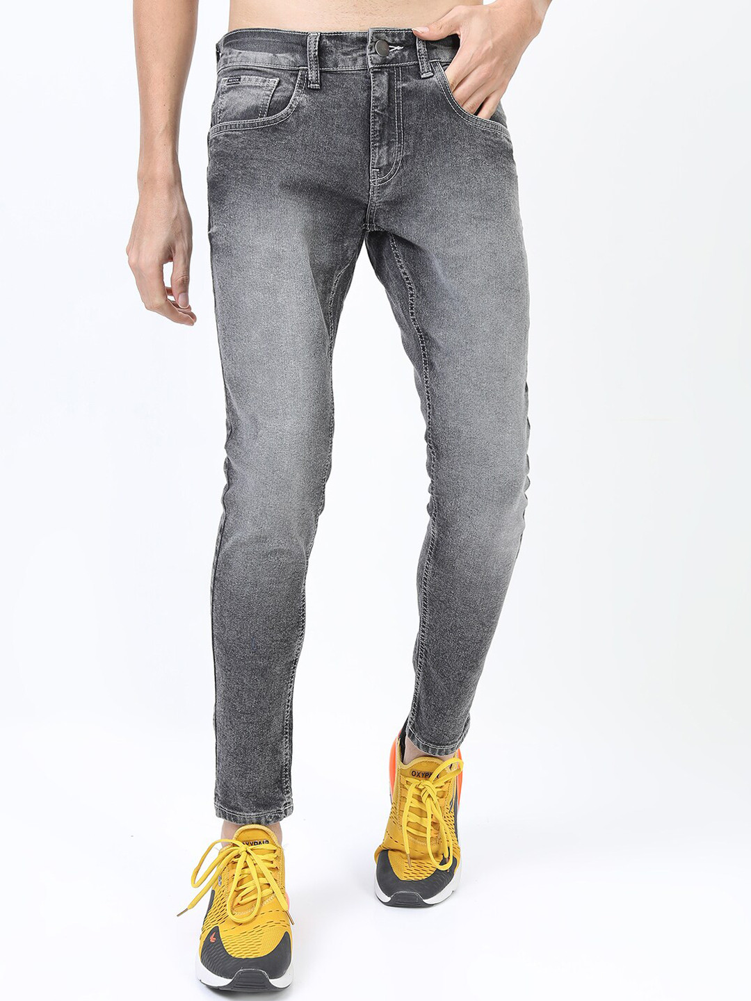 Buy KETCH Men Grey Skinny Fit Clean Look Heavy Fade Stretchable Jeans ...