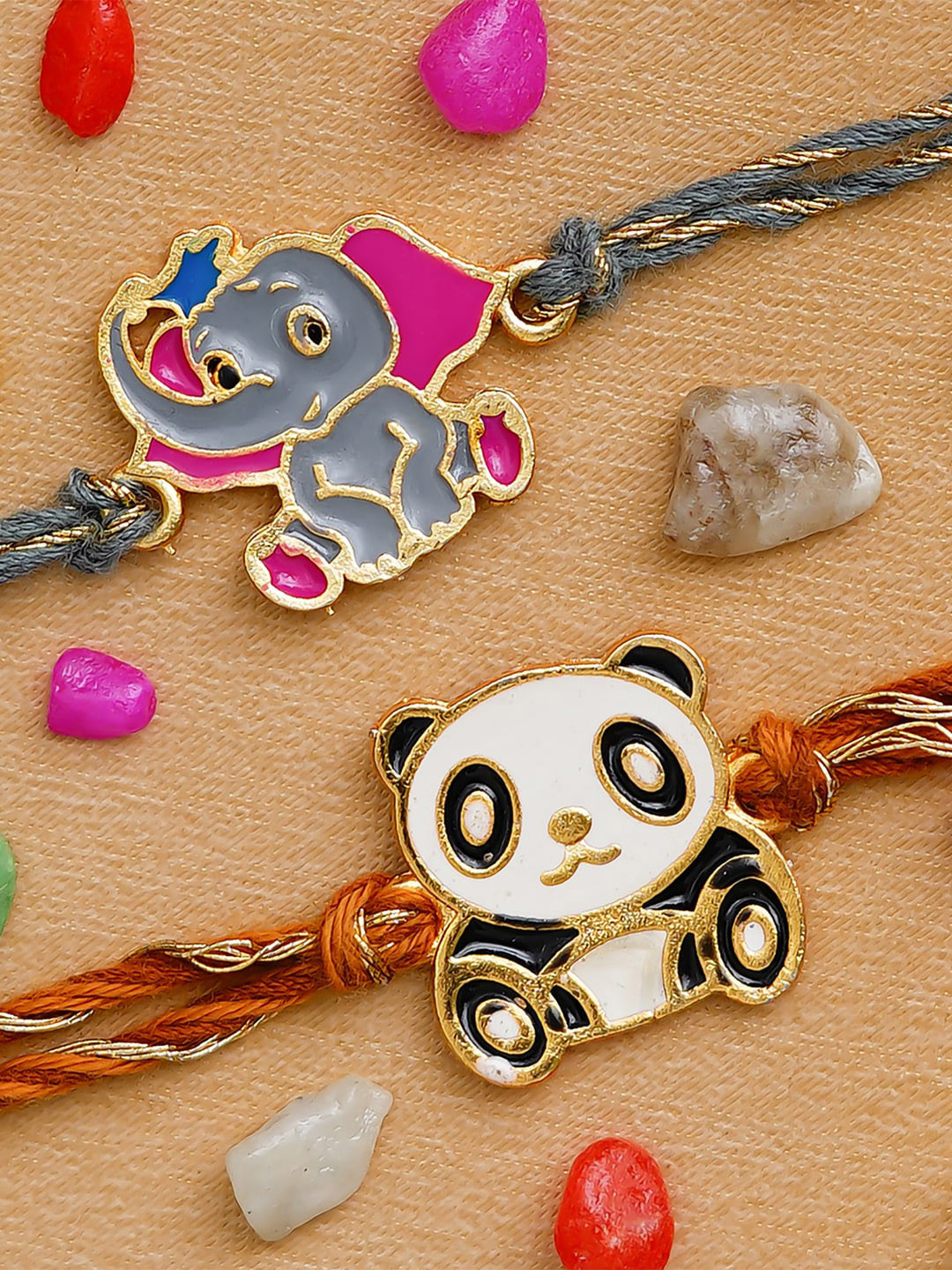 Buy ECraftIndia Kids Pack Of 2 Panda And Elephant Rakhi And Roli Chawal Pack - Rakhi for Unisex ...