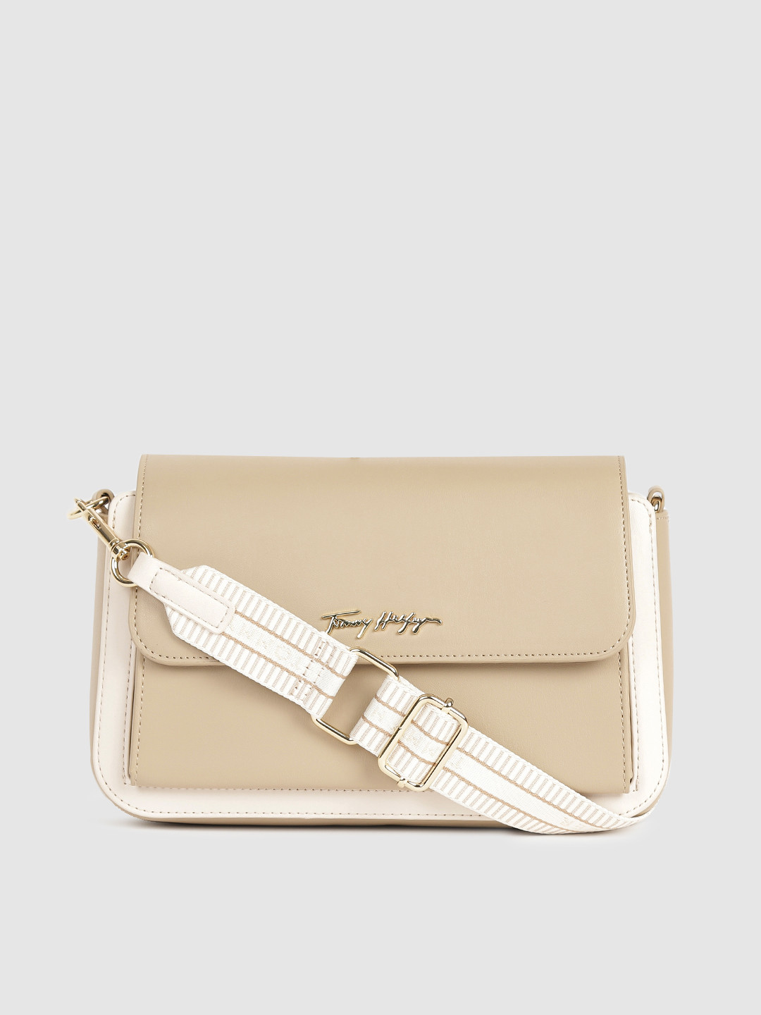 Buy Tommy Hilfiger Women Beige Solid Structured Sling Bag - Handbags ...