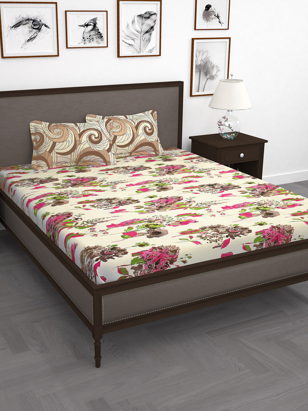 Buy Story@home White Cotton 250 TC Fine Double Bedsheet With 2 Pillow ...