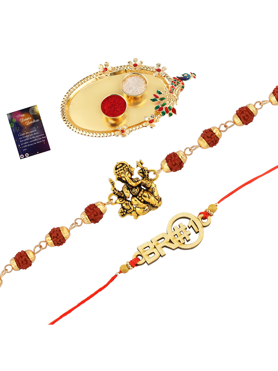 Buy Silver Shine Set Of 2 Multicoloured Rakhi With Pooja Thali - Rakhi ...