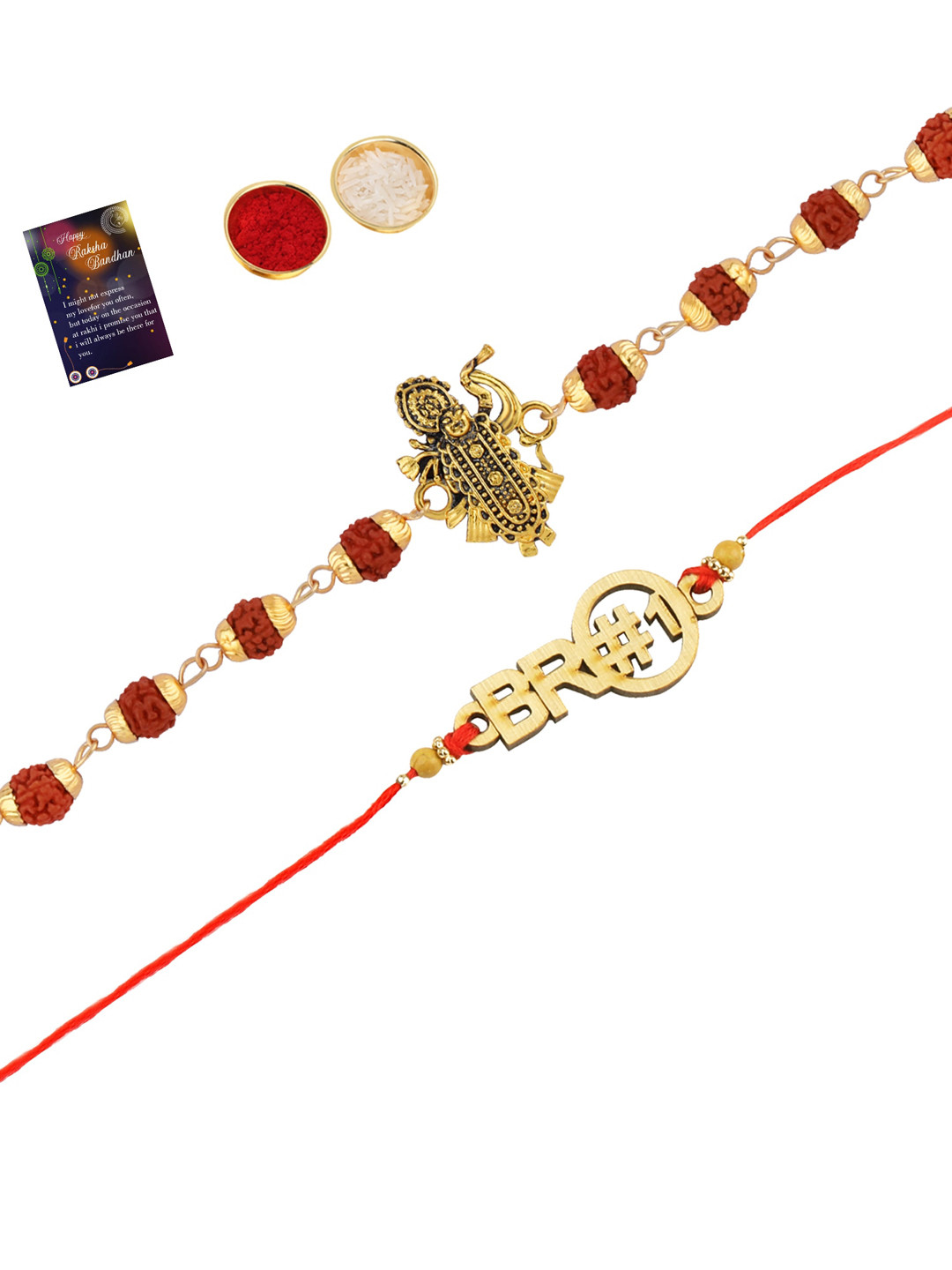 Buy Silver Shine Set Of 2 Rakhi With Roli Chawal And Greeting Card ...