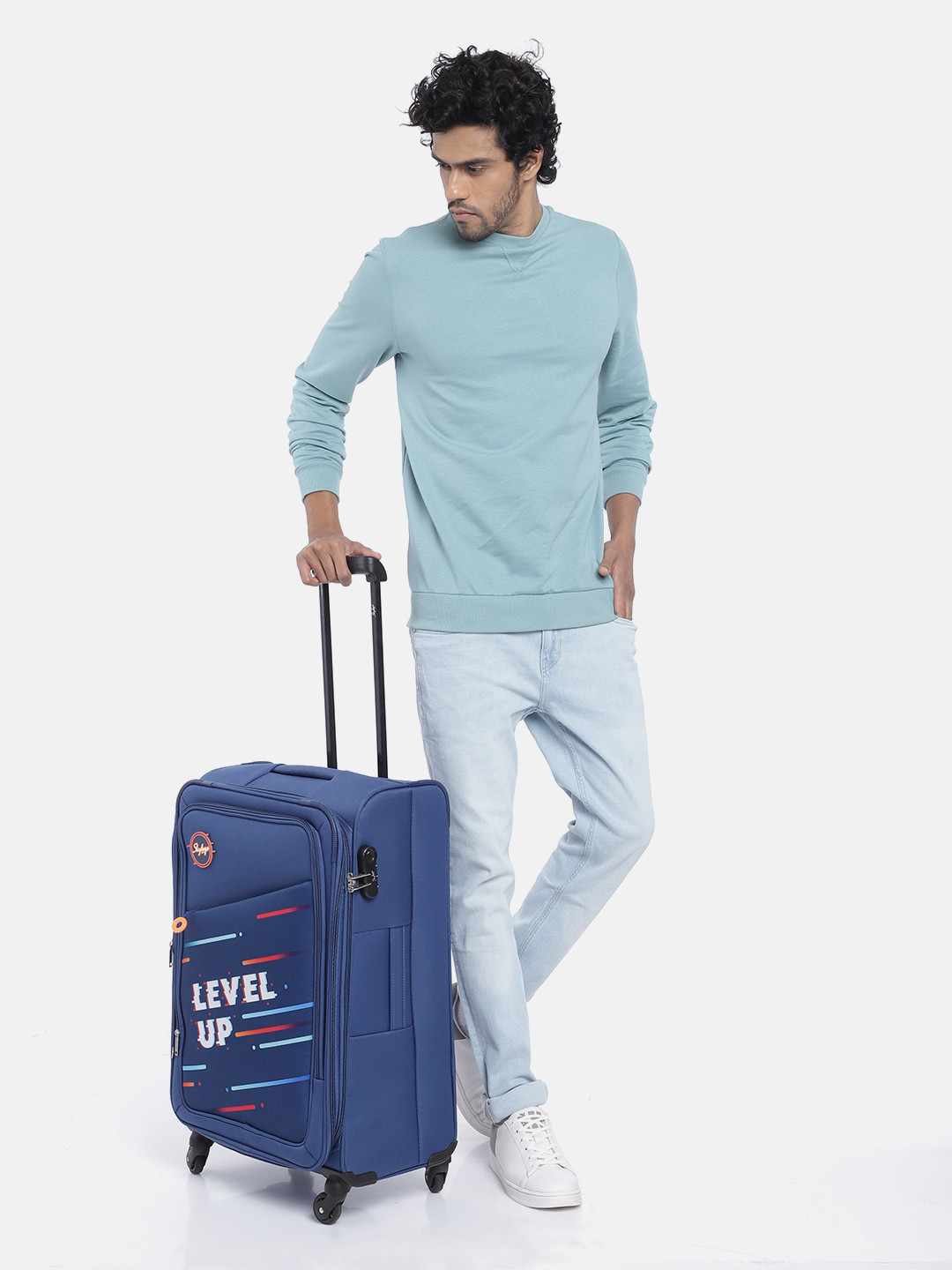 Buy Skybags Blue Levelup STR E Printed Medium Trolley Bag - Trolley Bag ...