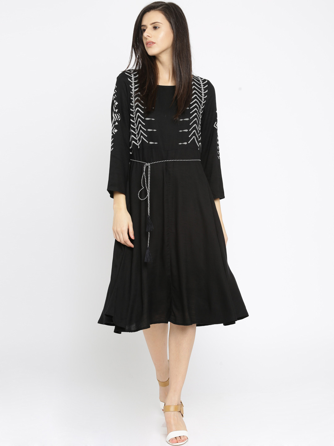 Buy Fusion Beats Women Black Printed A Line Dress - Dresses for Women ...