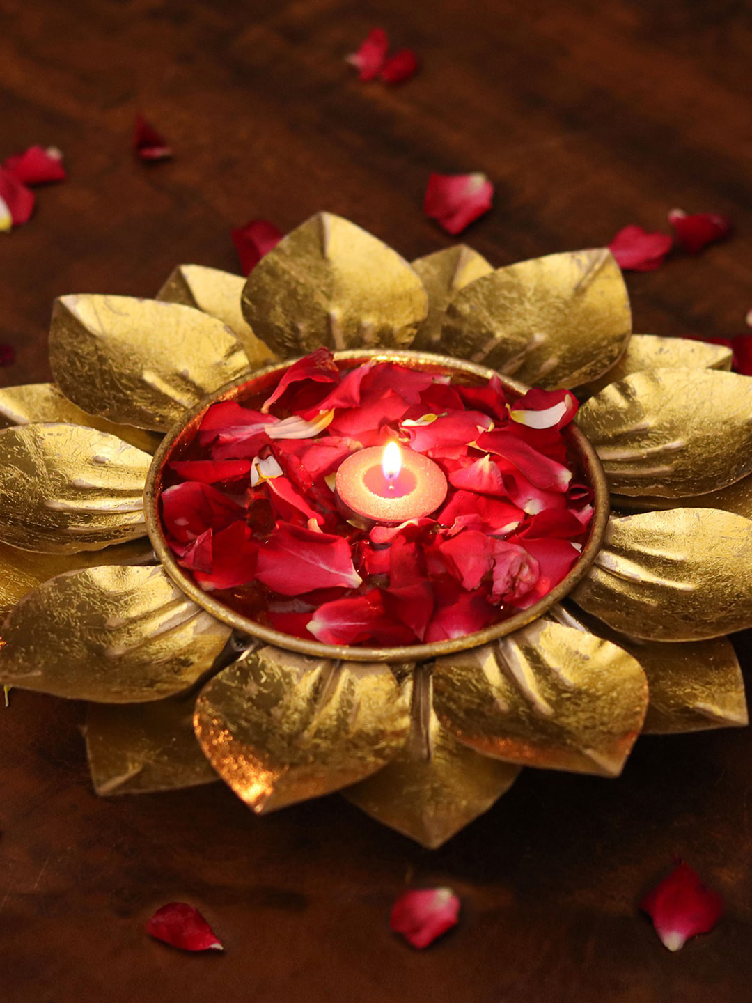 Buy StatueStudio Golden Flower Shaped Metal Decorative Urli Bowl ...