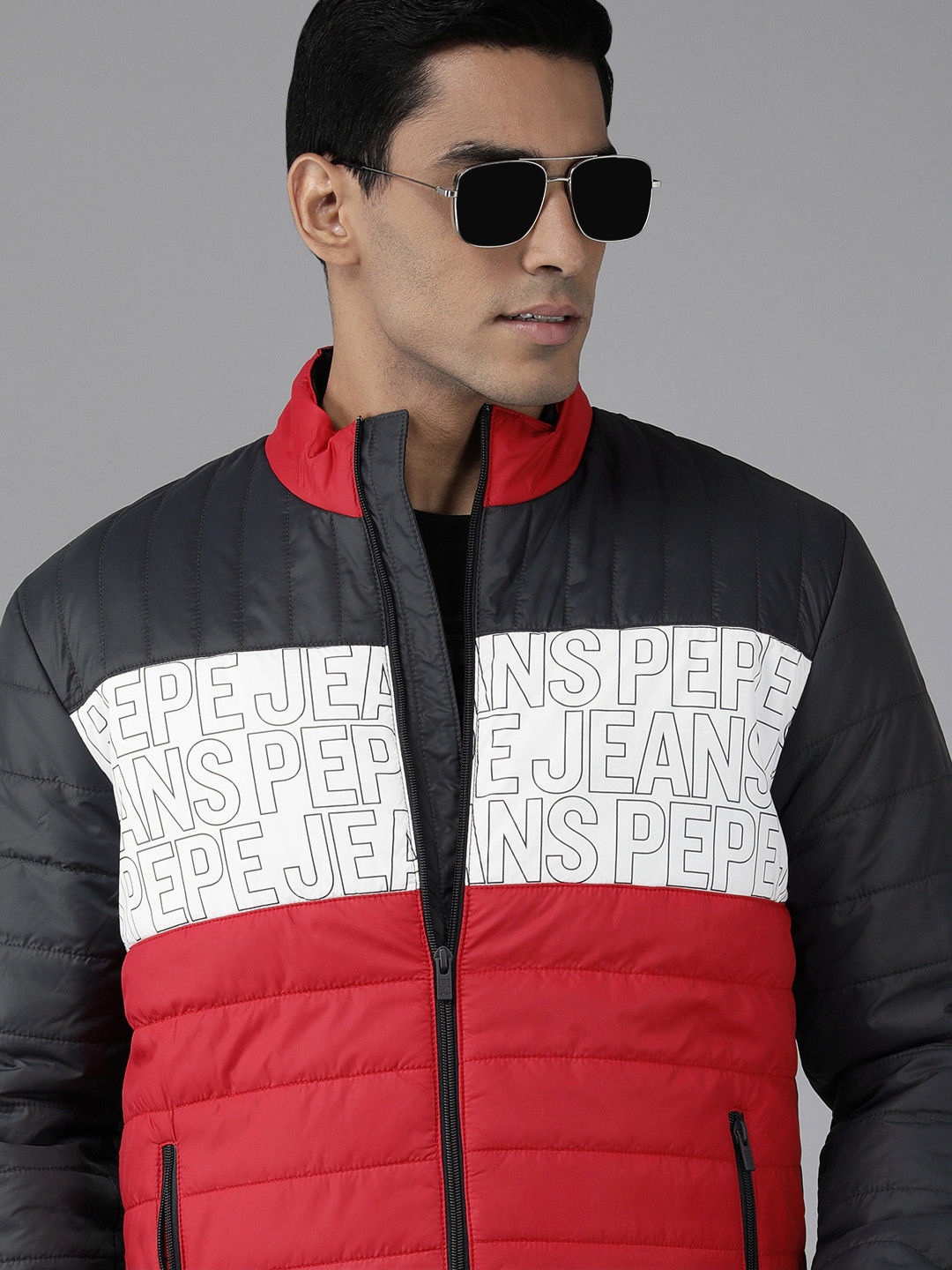 Buy Pepe Jeans Men Red & Blue Colourblocked Casual Padded Jacket ...