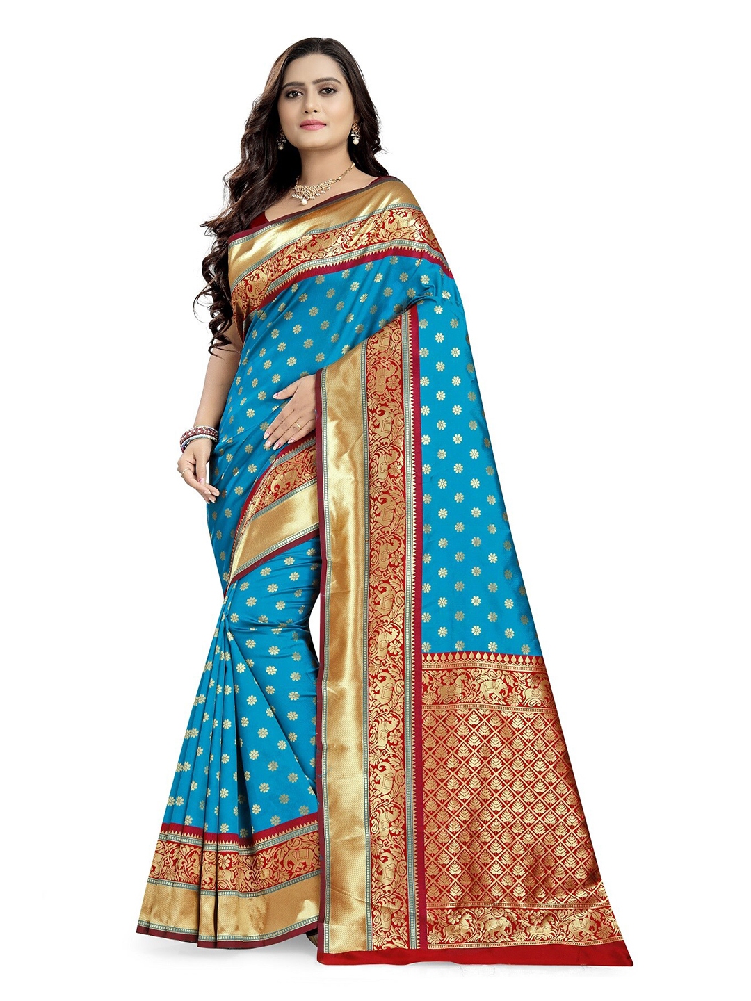 Buy KALINI Turquoise Blue & Red Woven Design Zari Silk Blend Banarasi ... Buy KALINI Turquoise Blue & Red Woven Design Zari Silk Blend Banarasi ...