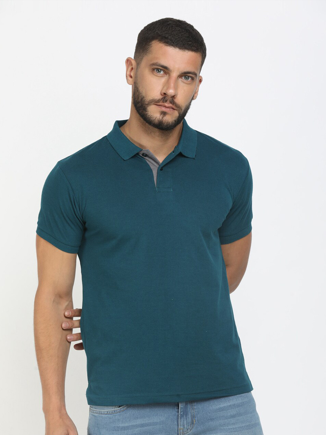 Buy V Mart Men Teal & Deep Teal Polo Collar T Shirt - Tshirts for Men ...