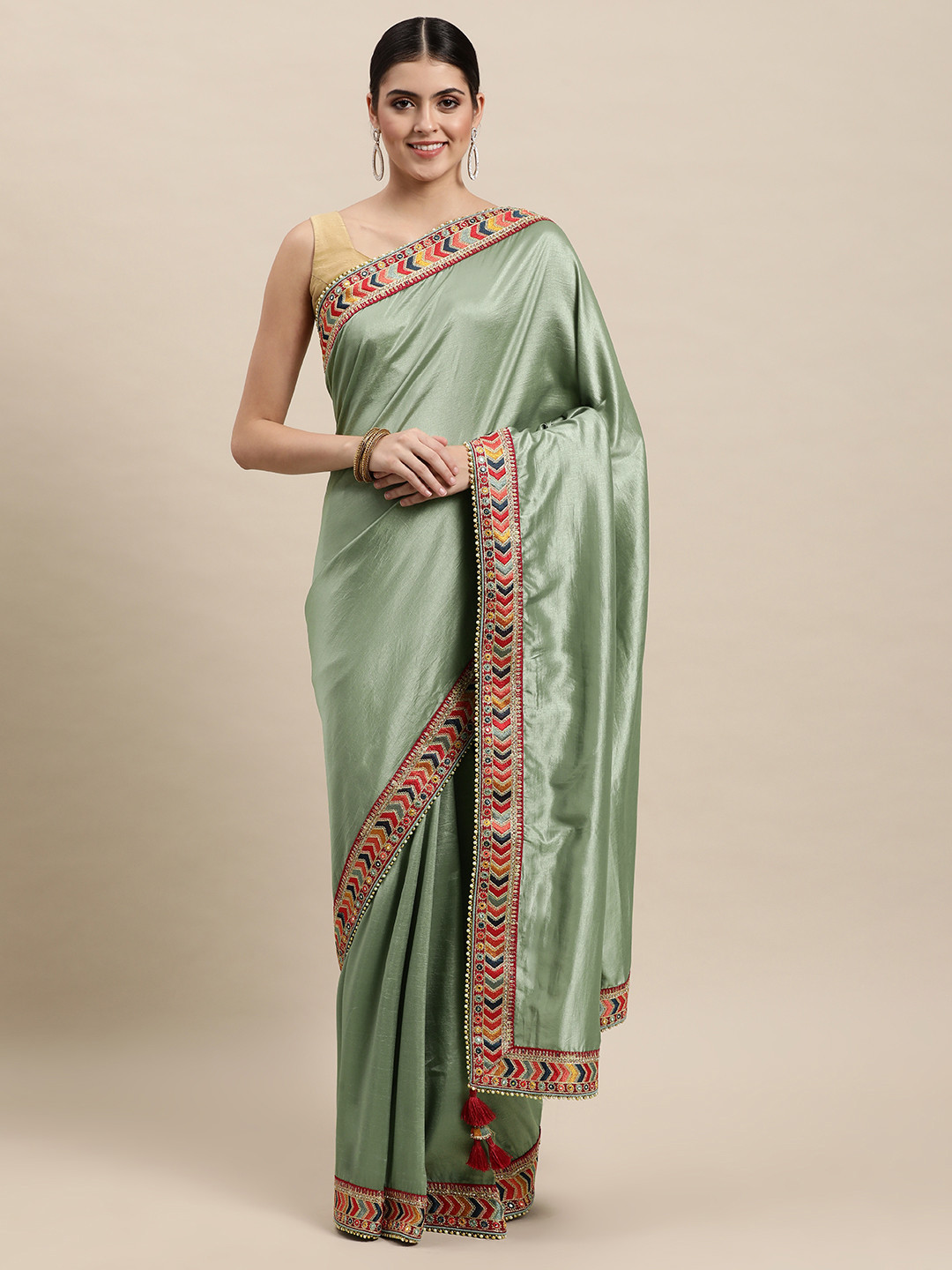 Buy MOHEY Green Solid Saree - Sarees for Women 18854204 | Myntra