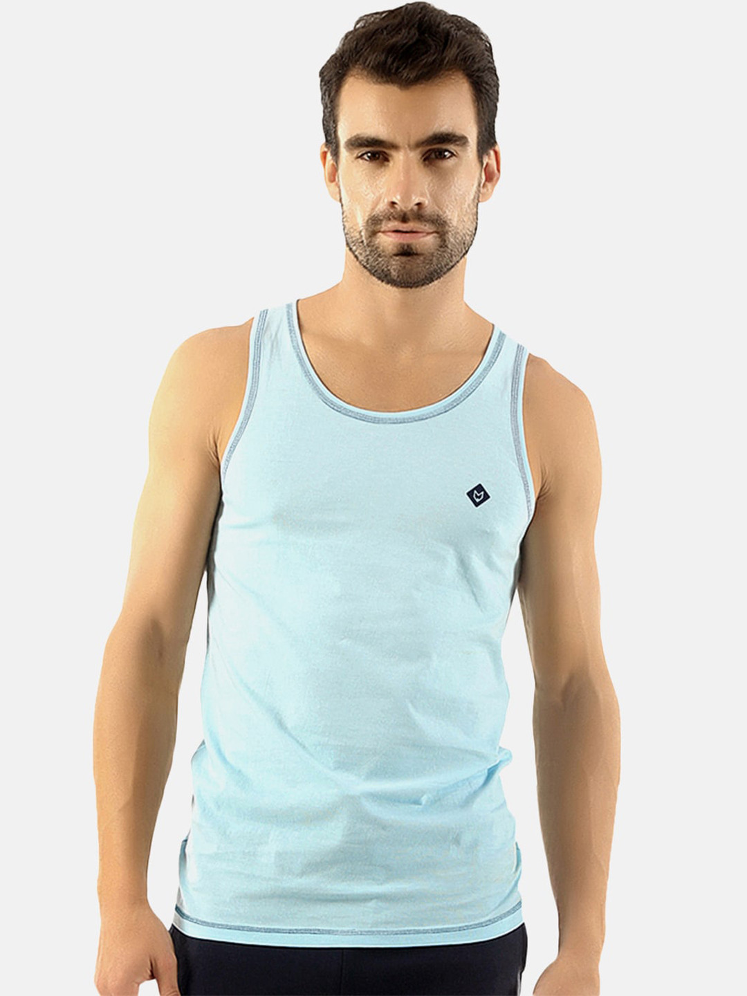 Buy Almo Wear Men Blue Solid Pure Cotton Innerwear Vests - Innerwear ...