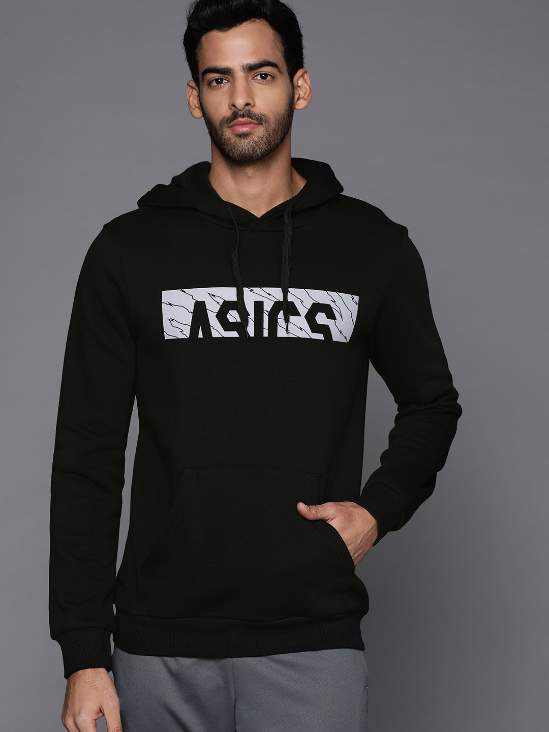 Buy ASICS Men Black Printed Hooded Sweatshirt - Sweatshirts for Men ...