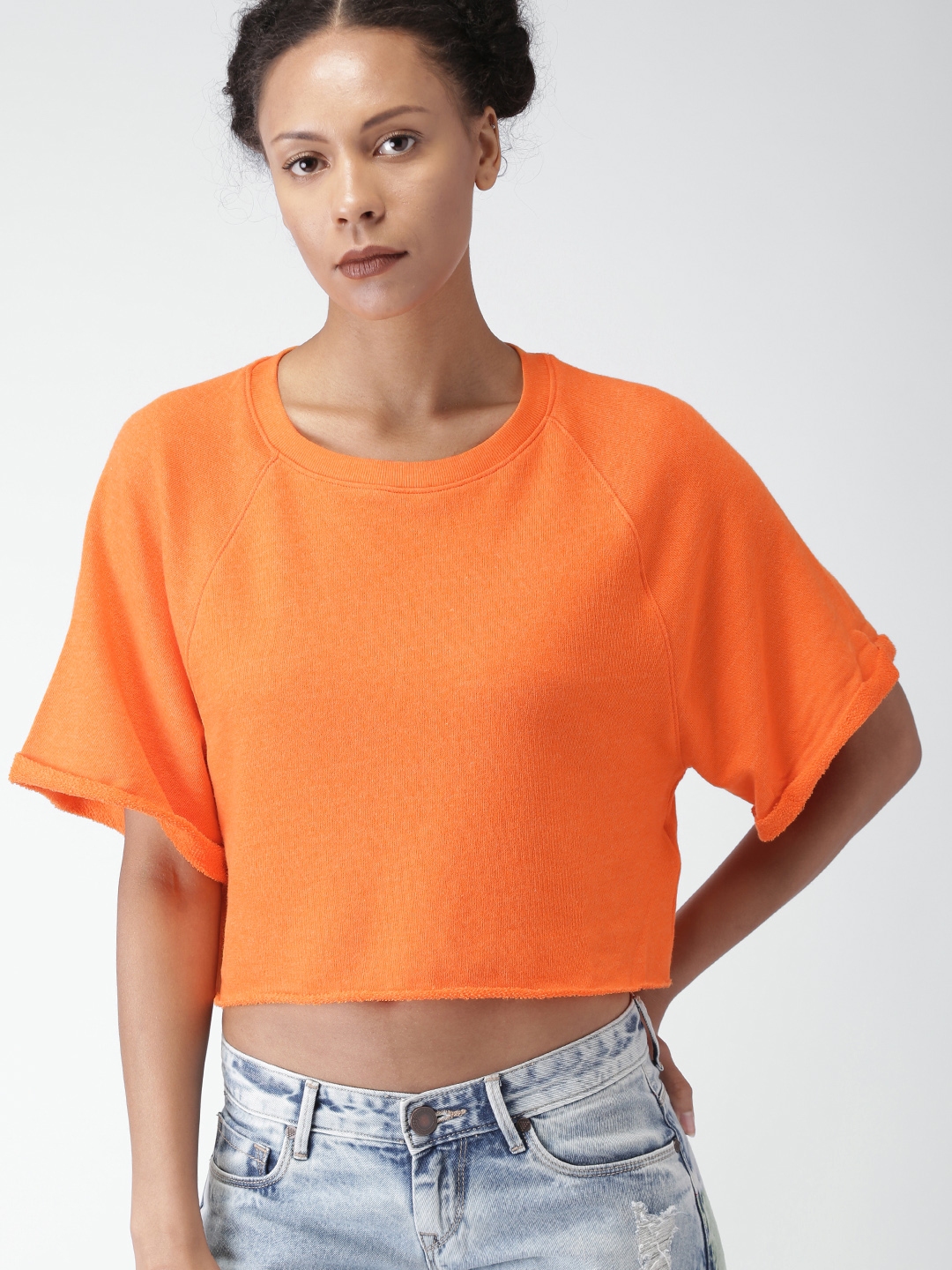 Buy Forever 21 Women Orange Solid Crop Top Tops For Women 1885577
