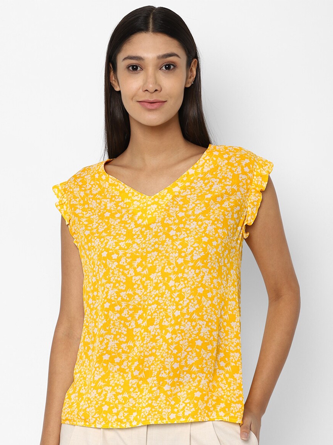 Buy Allen Solly Woman Yellow And Deep Lemon Floral Print Top Tops For