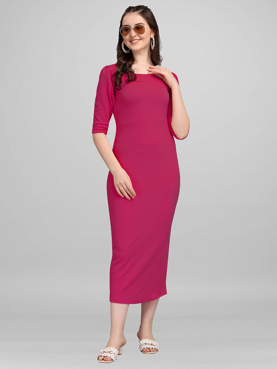 Buy PURVAJA Pink & Amaranth Sheath Midi Dress - Dresses for Women ...