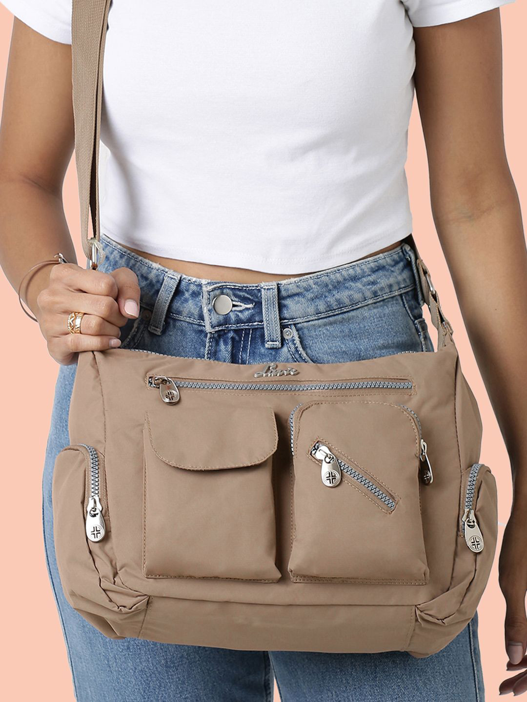 Buy Lavie Women Hilite Cleo Brown Structured Crossbody Sling Bag ...