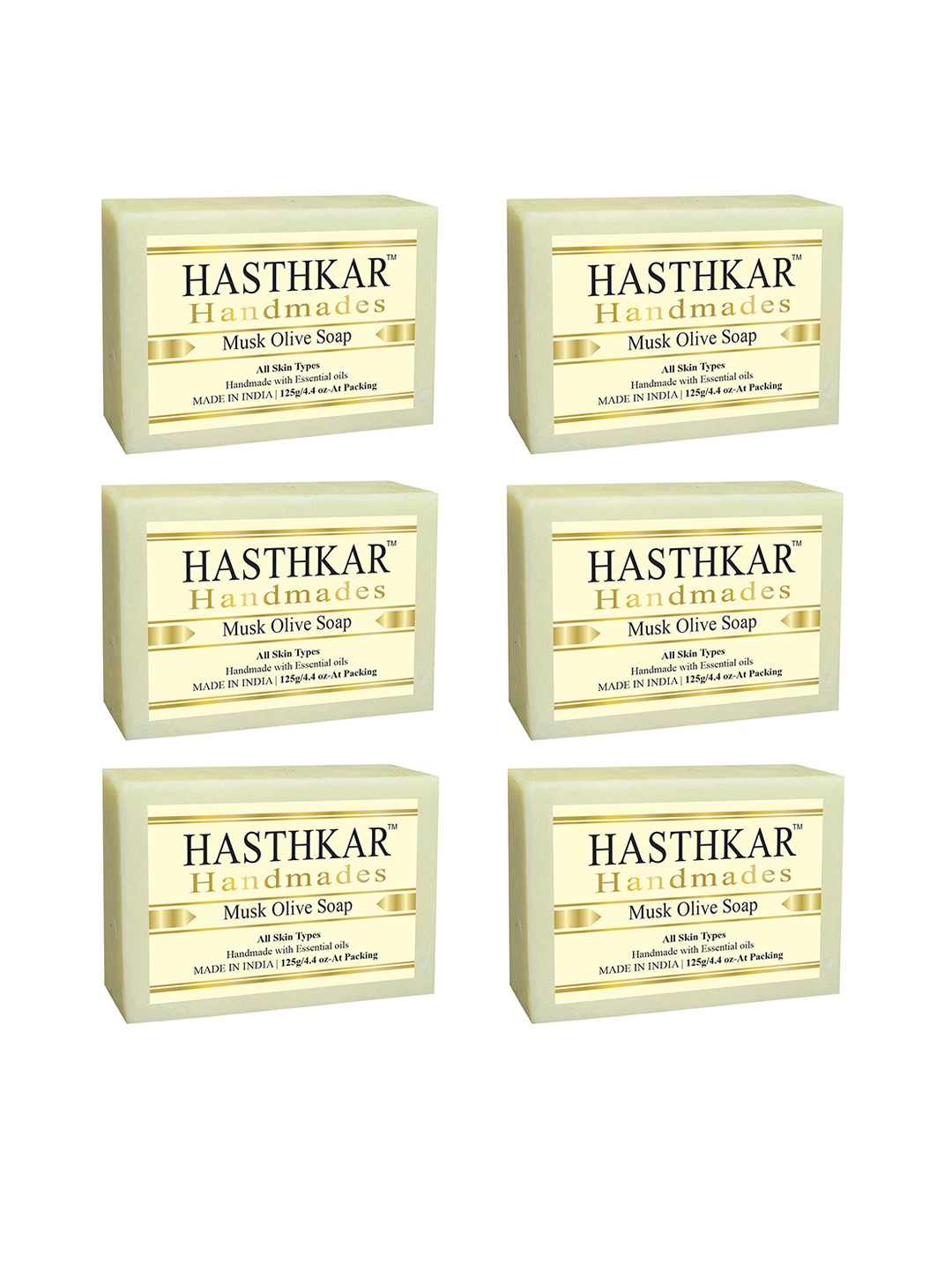 Buy Hasthkar Set Of 6 Musk Olive Handmade Soaps For All Skin Types 125 ...