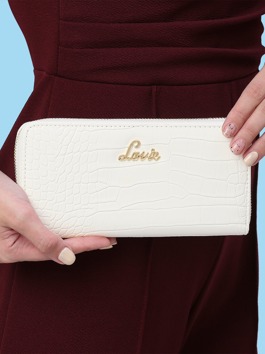 Buy Lavie Glossy Sacy Women White Animal Textured Zip Around Wallet ...