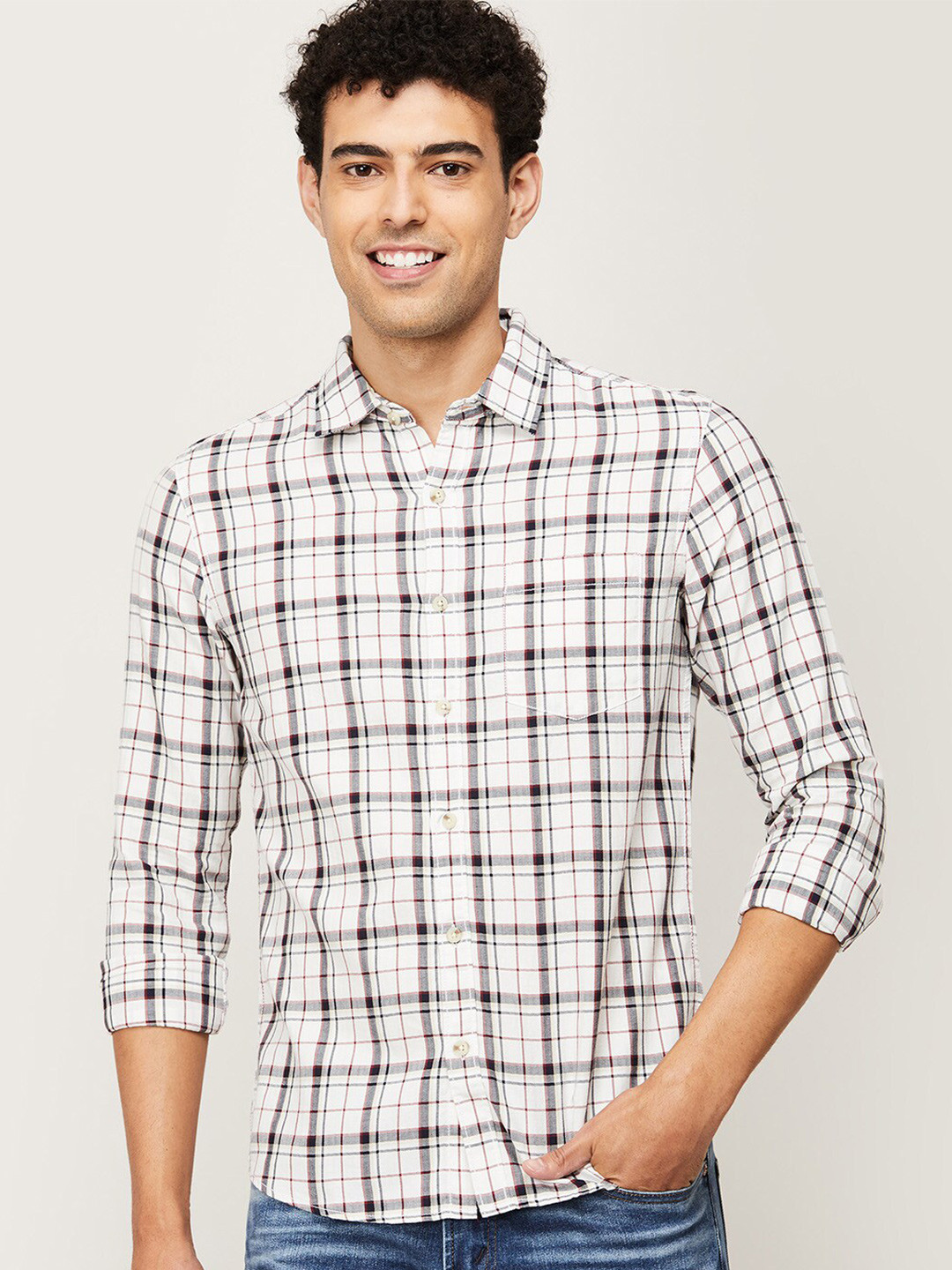 Buy Forca By Lifestyle Men White Checked Casual Shirt - Shirts for Men ...