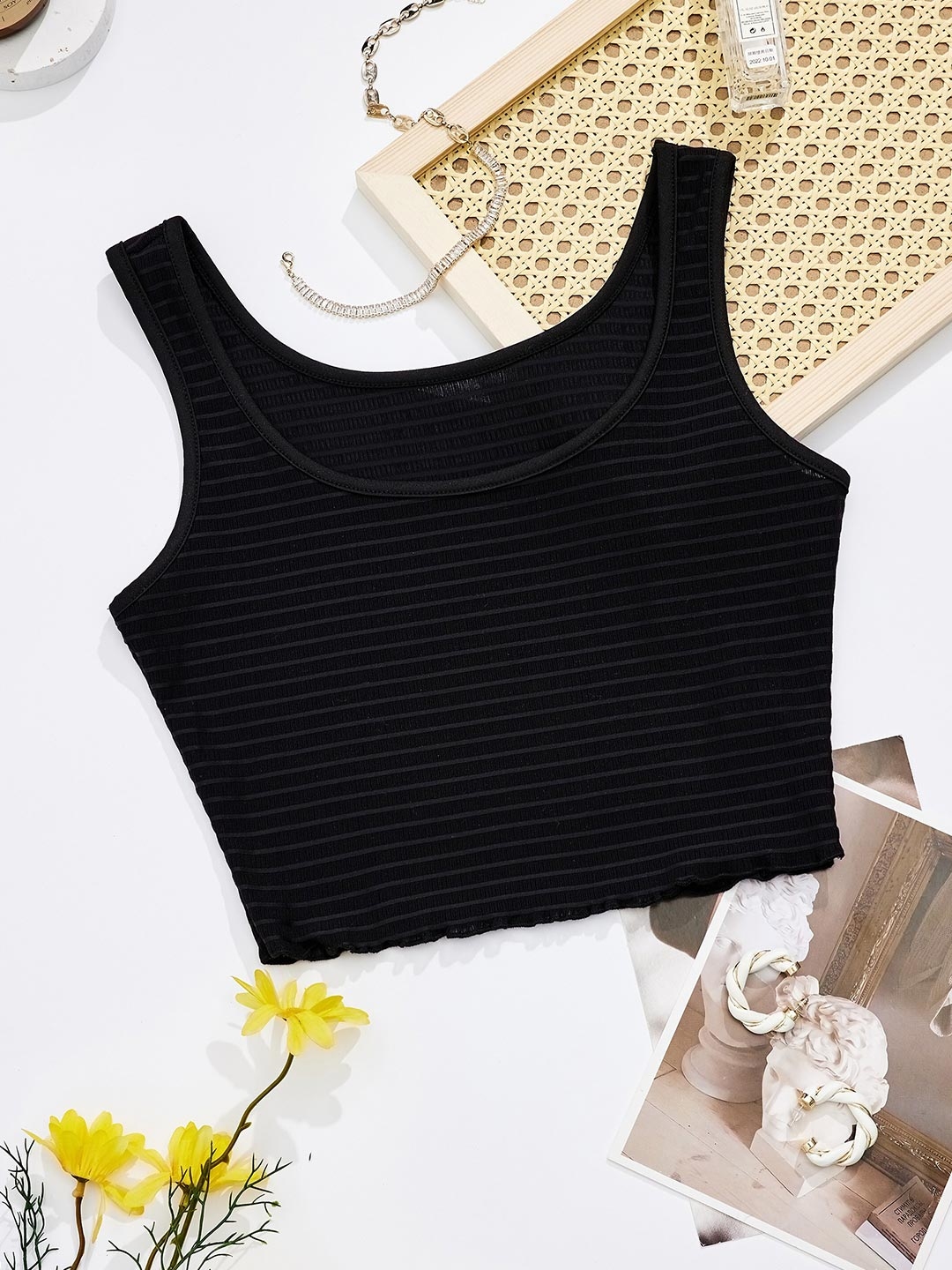 Buy Urbanic Black Striped Tank Crop Top Tops For Women 18867154 Myntra