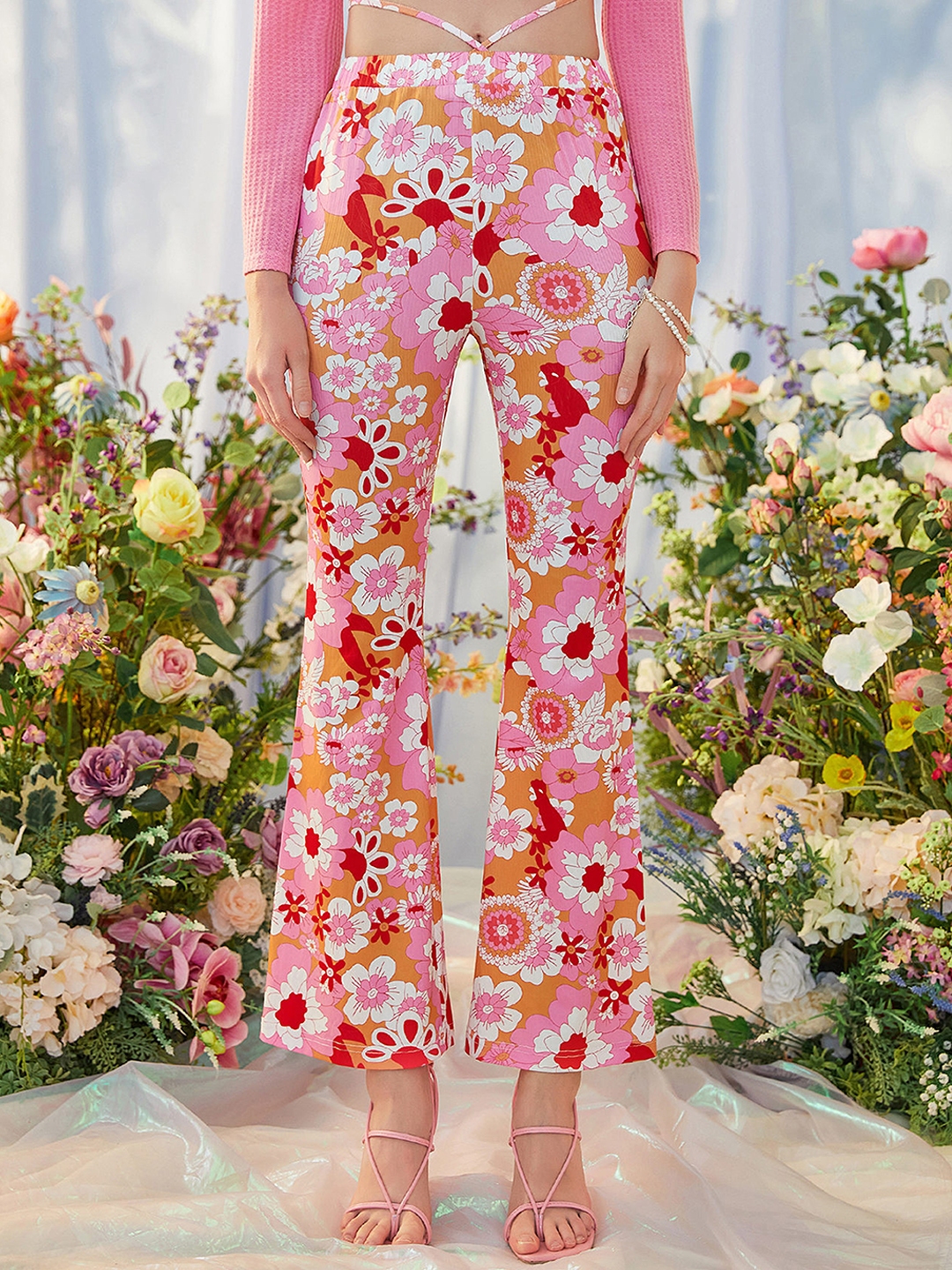 Buy Urbanic Women Pink Floral Printed Trousers Trousers For Women