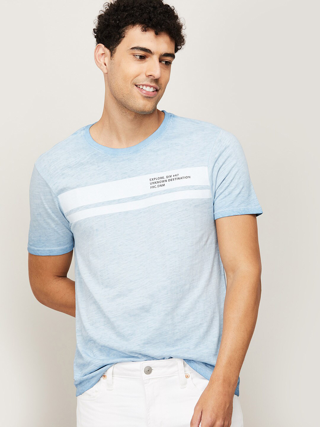 Buy Forca By Lifestyle Men Blue Striped Slim Fit T Shirt - Tshirts for ...