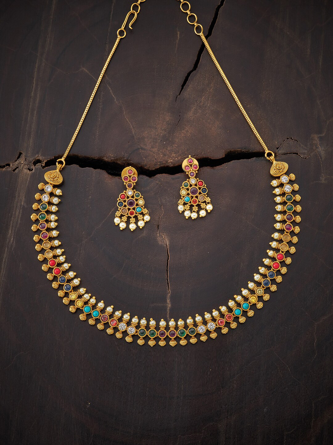 Buy Kushal's Fashion Jewellery Gold Plated Navratna Jewellery Set ...