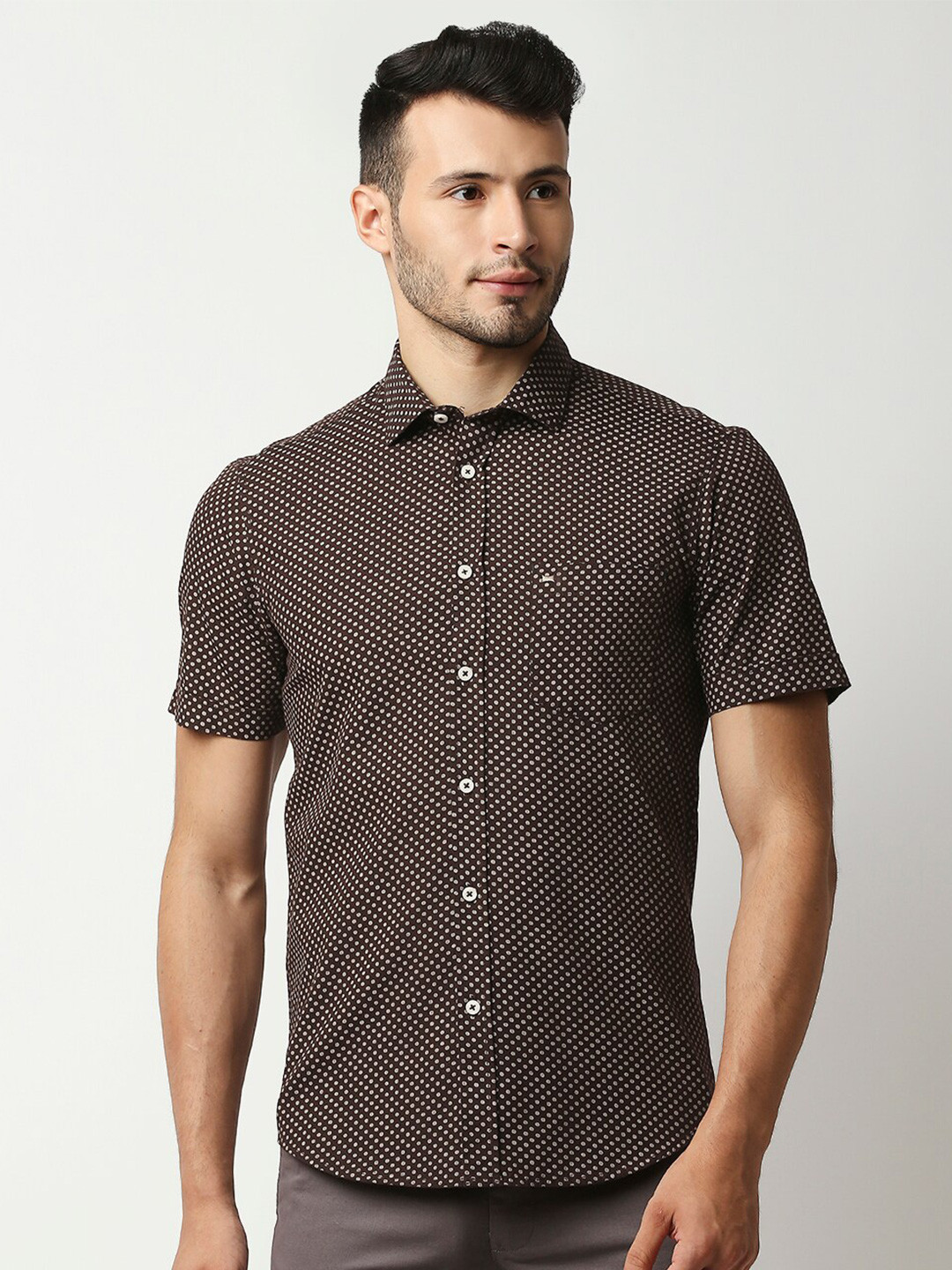 Buy Basics Men Brown Slim Fit Printed Casual Shirt - Shirts for Men ...