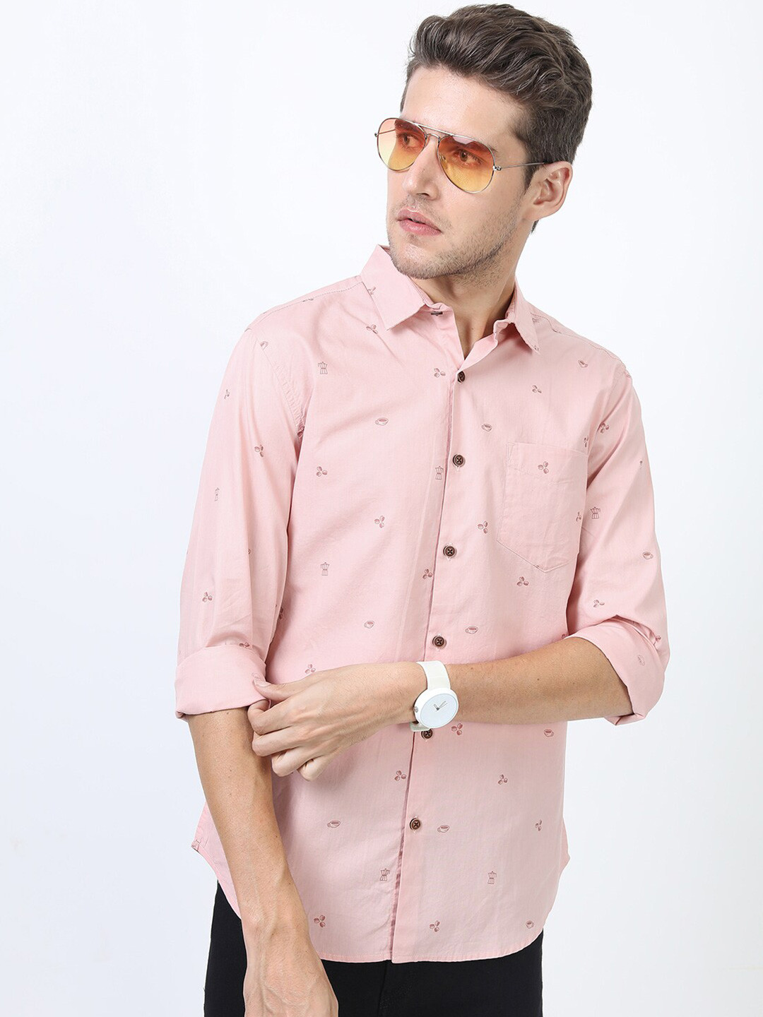 Buy HIGHLANDER Men Pink Slim Fit Printed Casual Shirt - Shirts for Men ...