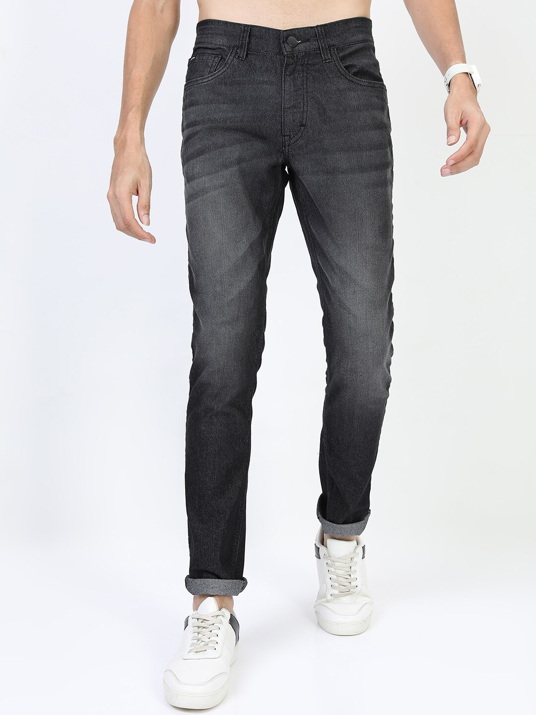 Buy KETCH Men Charcoal Slim Fit Clean Look Light Fade Stretchable Jeans ...