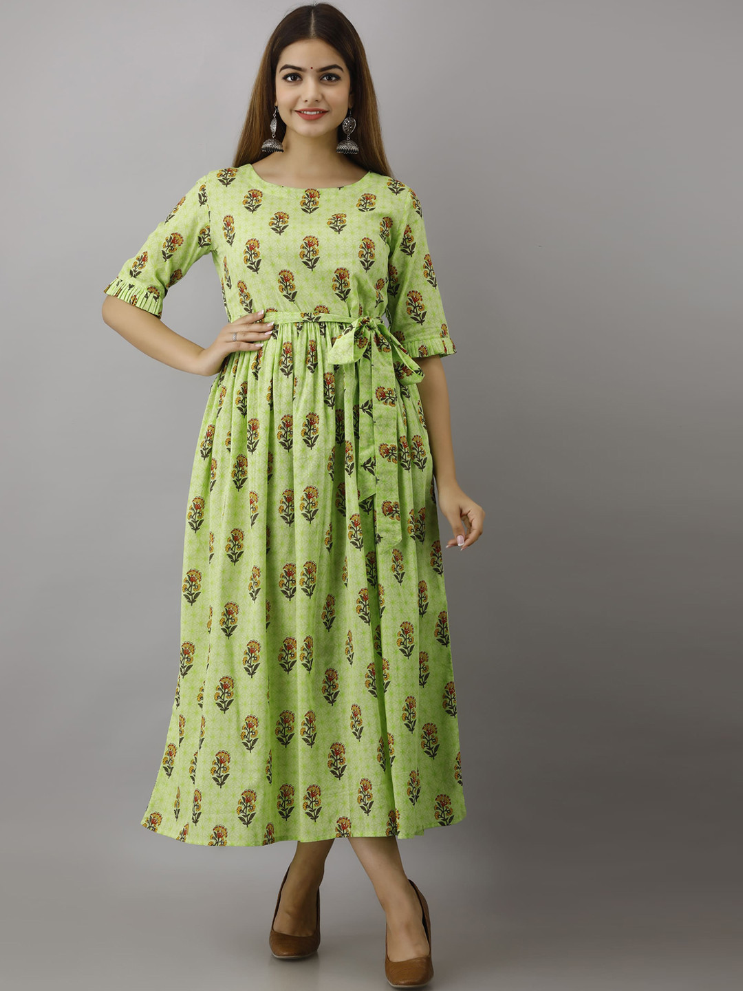 Buy Kimayra Women Green Ethnic Motifs Printed Flared Sleeves Gotta