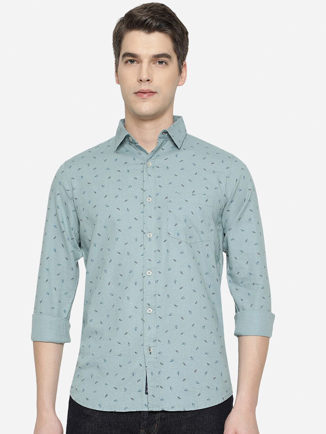 Buy JADE BLUE Men Blue Slim Fit Printed Casual Shirt - Shirts for Men ...