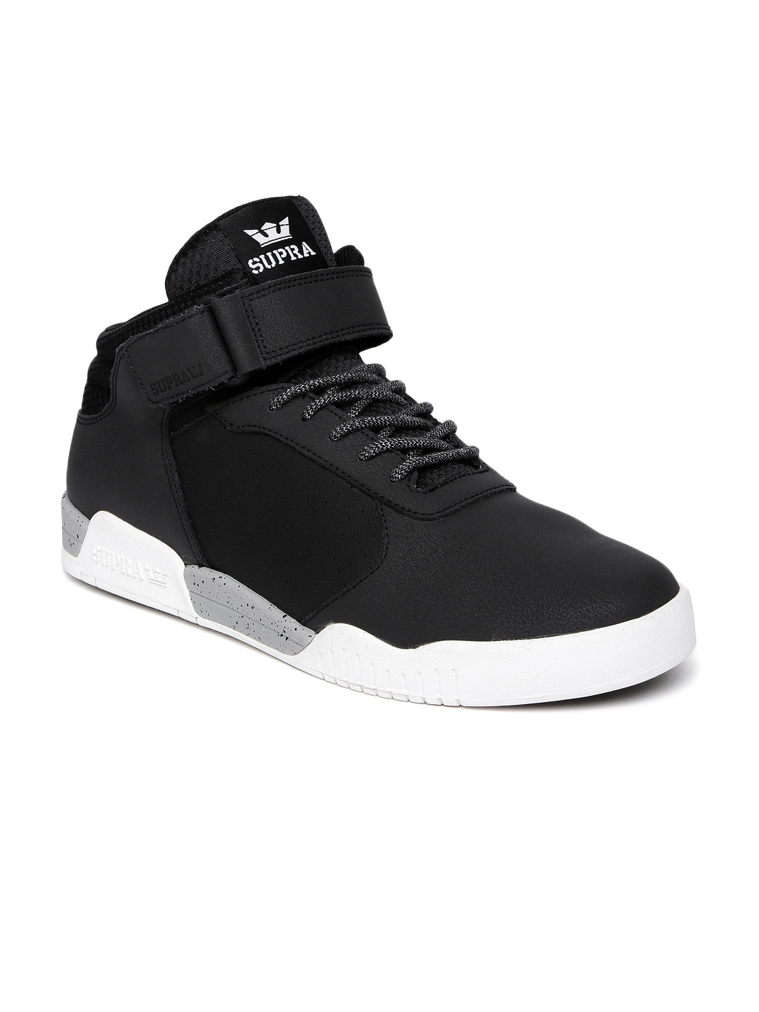 Buy Supra Men Black Solid Leather ELLINGTON STRAP Mid Top Sneakers ...