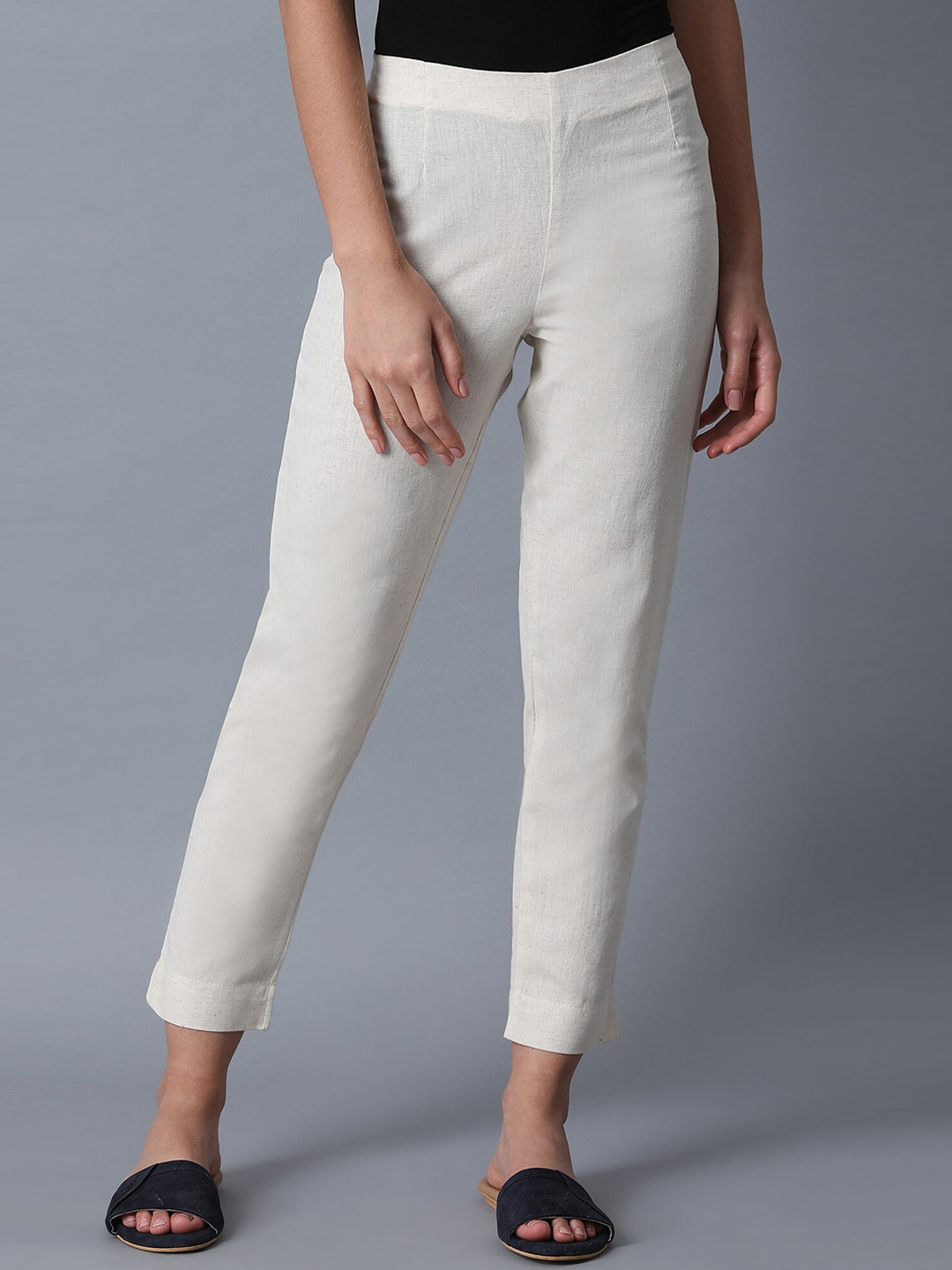 Buy W Women White Slim Fit Trousers - Trousers for Women 18883840 | Myntra