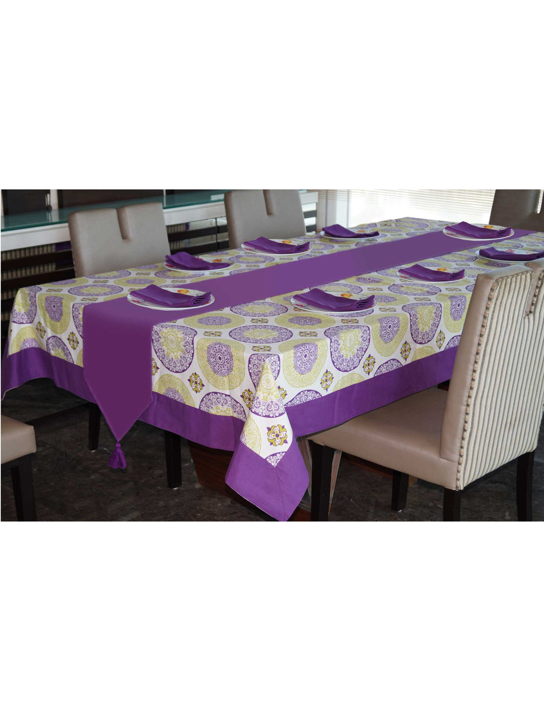 Buy Lushomes Purple Printed 8 Seater Table Linen Set - Table Linen Sets ...
