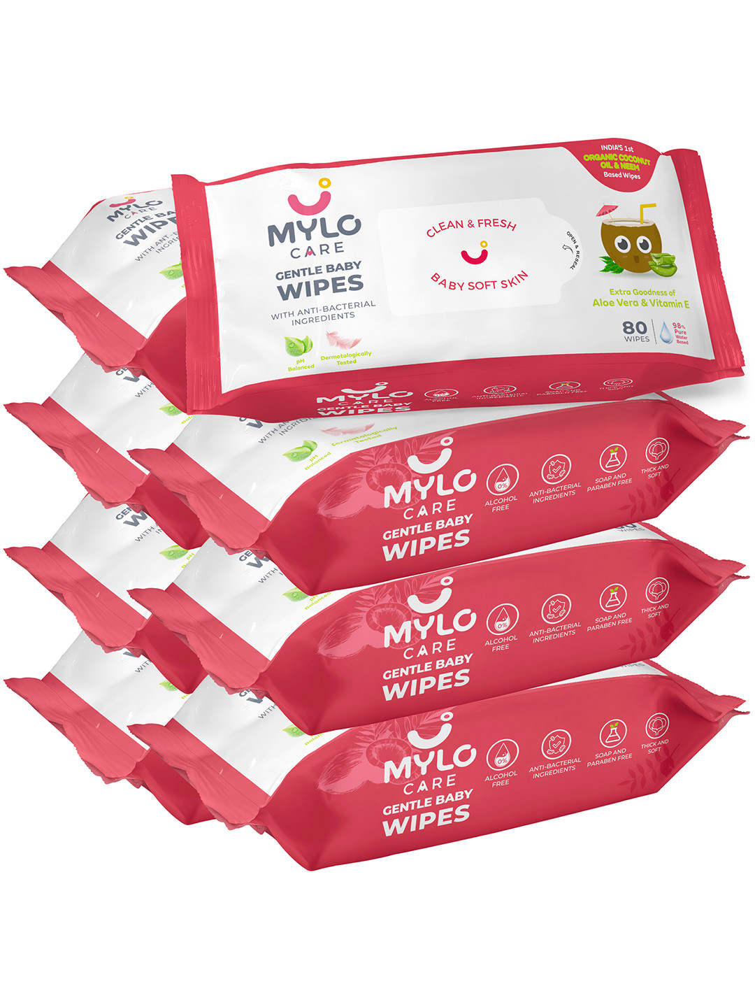 Buy Mylo Pack Of 8 Gentle Baby Wipes With Organic Coconut Oil & Neem ...