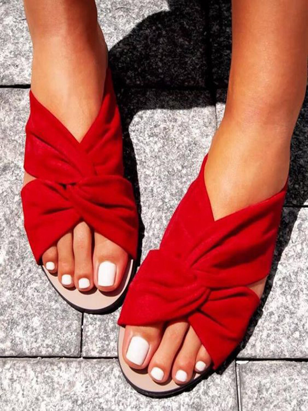 Buy Shoetopia Girls Red Open Toe Flats With Bows - Flats for Girls ...
